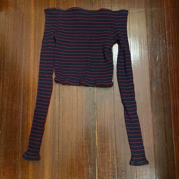 Reformation | Tops | Reformation Off Shoulder Striped Long Sleeve Navy ...